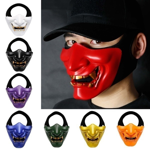 Halloween Terror Samurai Devil Grimace Half Face Cosplay Costume Party ...