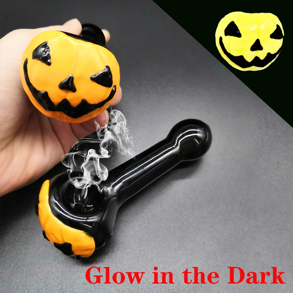 5 Inch Glow in the Dark Glass Pipe Hand Painting Halloween pumpkin Pipe ...