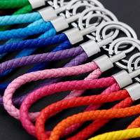 Two Circle Leather Braided Rope Strap Weave Car Lanyard Keyring ...