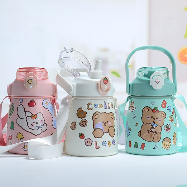 850ml Kids Stainless Steel Straw Thermos Mug With Rope Cartoon Leak-Proof Vacuum Flask Children ...