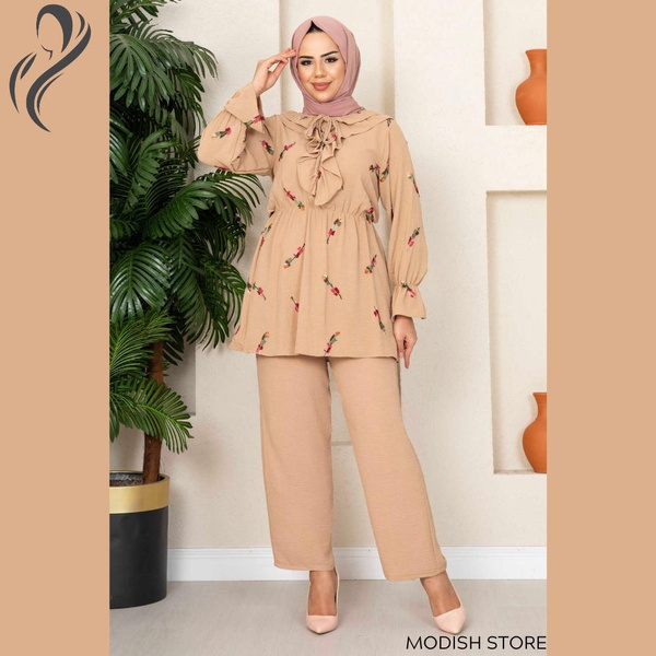 |New Season| Embroidered Double Hijab Suit Turkish Women Clothing Dubai ...