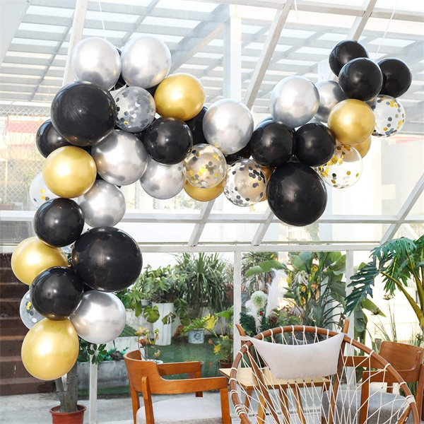 Black Gold Silver Balloon Garland Kit, 12Inch Balloon Garland Backdrop ...