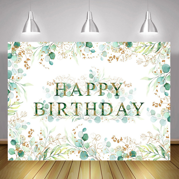 Jungle Birthday Background Green and Gold Leaves Safari Party Backdrop ...