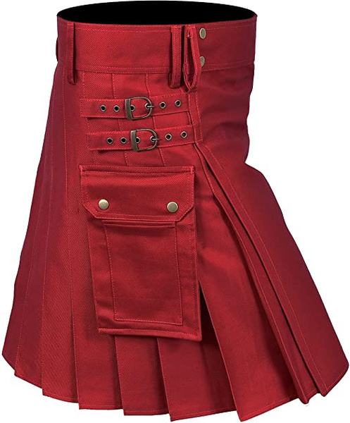 Kilt for Men 100% Cotton Jeans Fabric Red Mens Kilt Traditional ...