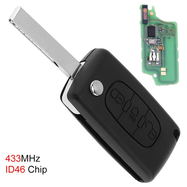 433MHz Uncut Flip Remote Key Fob with Light Button ID46 Chip HU83 Blade ...