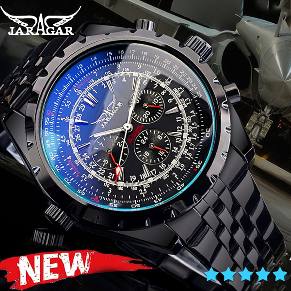 Jaragar 3 Zifferblatt Herren Automatikuhr Edelstahl Mechanische Herrenuhren Datum Wochenanzeige ...