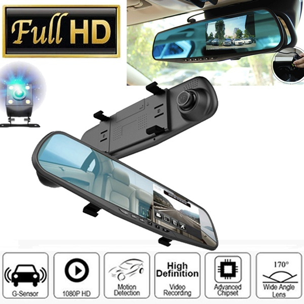 Car Dvr Dash Camera Touch Screen Lens Video Recorder Rearview Mirror