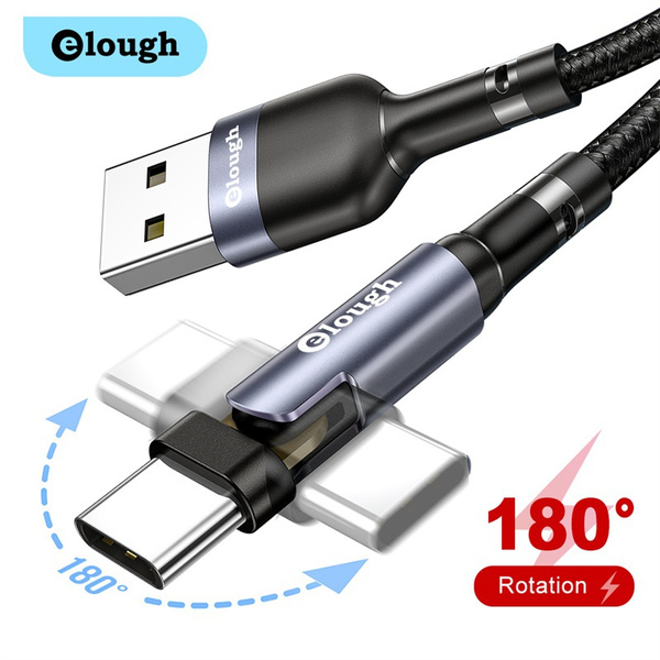 Elough 180° Rotatable Type C Nylon Braided Charging Cable 5V 3A Fast ...