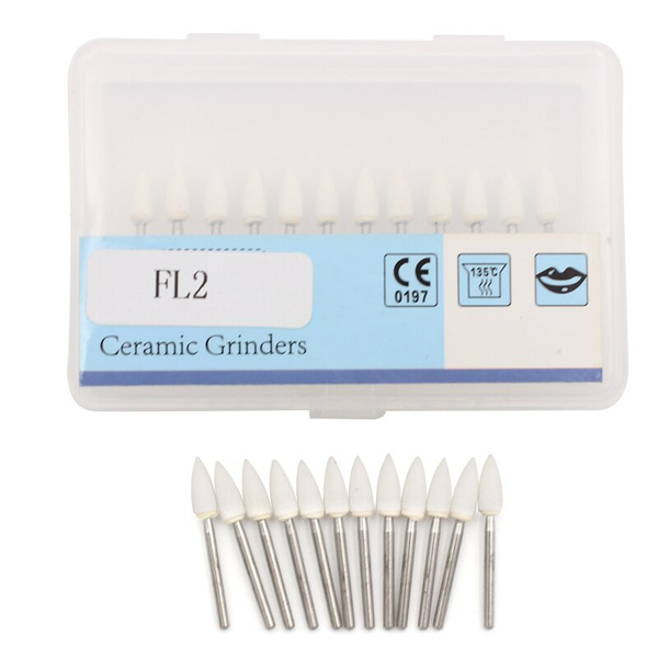 12Pcs Dental Flame White Stone Polishing FG Burs FL2 Abrasion Point Bur ...