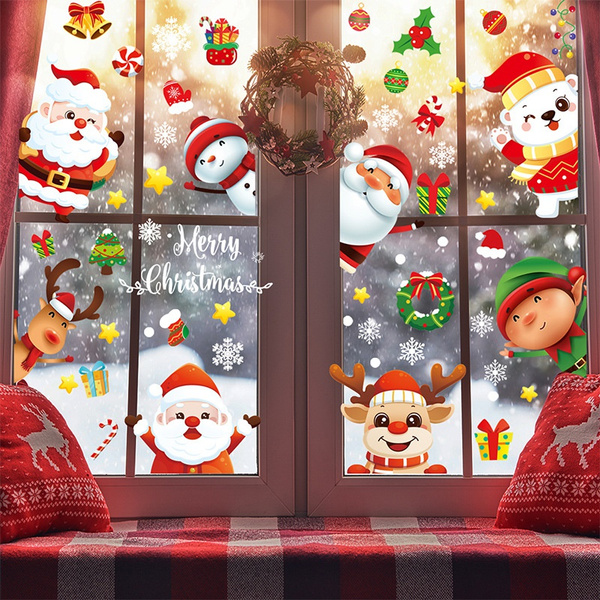 Cute Christmas Stickers Double Sided Window Glass Stickers Chrismas ...