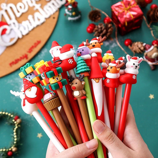 10Pcs / Set Christmas Cartoon Gel Pen Black Ink Neutral Pen Santa Claus ...