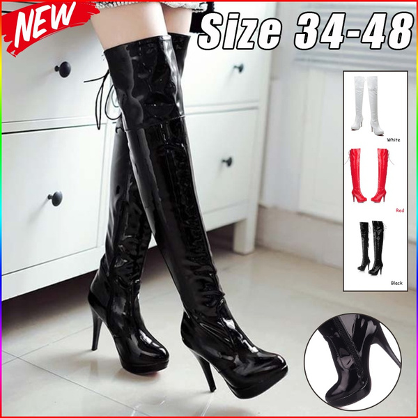 2022 Autumn New Tide Boots Female High-heeled Patent Leather Over The ...