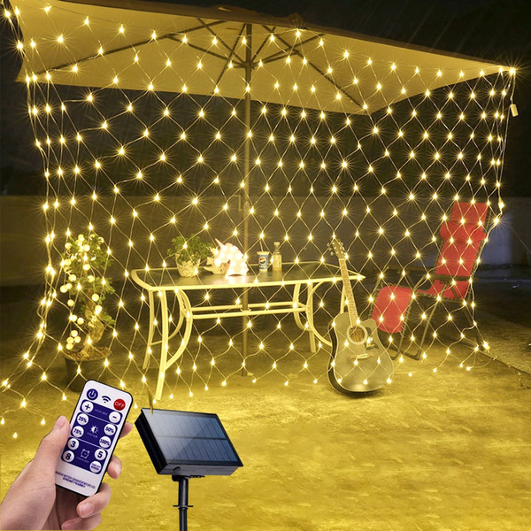 Solar Led Net Light Outdoor Mesh Light Garland With Remote Bushes Tree ...