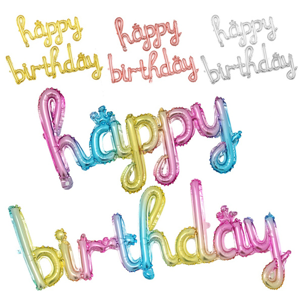 Happy Birthday Balloons Banner Script Cursive Letter Balloon Sign for ...