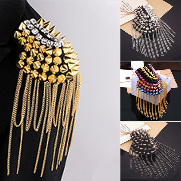 Gothic Punk Rivets Cool Brooch Board Mark Gold Metal Spike Tassel ...