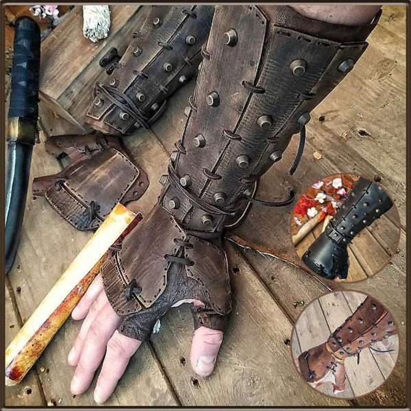 Medieval Samurai Leather Arm Armor Bracer Long Gloves Viking Archer ...