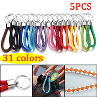 5pcs Fashion Anti-lost Car Keychain Multicolor Keyring Leather Bradied ...