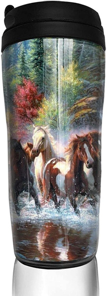 Eight Horses Running Horse Coffee Cup Travel Mug with Lid Reusable Cup ...