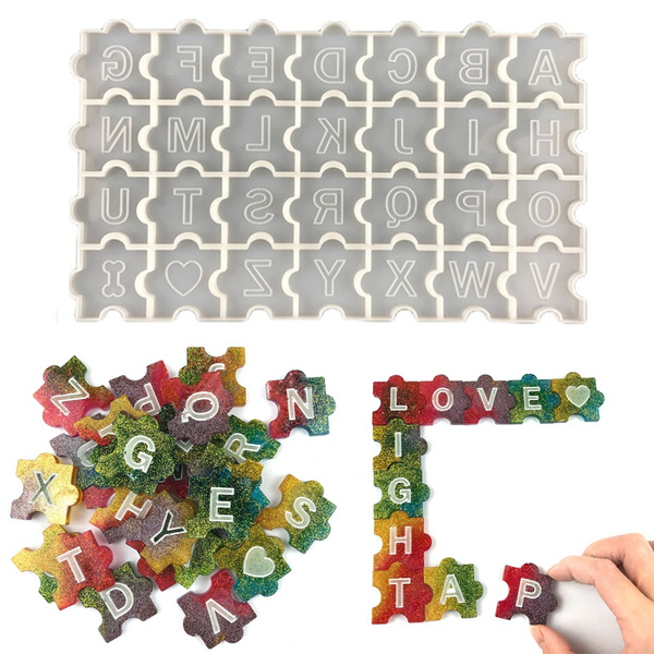 Alphabet Jigsaw Resin Mold DIY Resin Epoxy Glue Jigsaw Silicone Mold ...