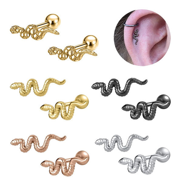 1 Pair Punk Snake Shape Stainless Steel Stud Earring Animal Ear Helix ...
