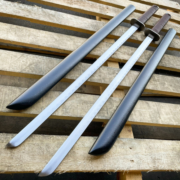 Japanese Samurai Twin Katana Blades Set Steel Swords TSuba Dual w ...