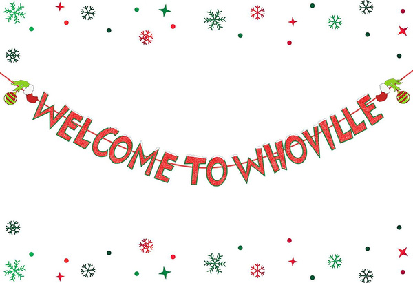 Welcome To Whoville Banner, Grinch Theme Christmas Decorations Merry ...