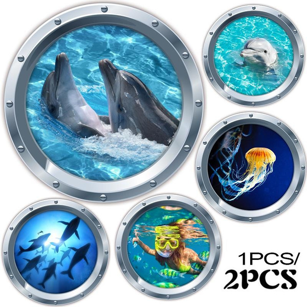1PC/2PCS Ocean Animals 3D Wall Sticker Dolphin Decals Vinyl Mural ...