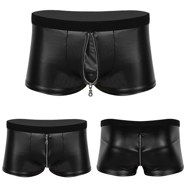 Mens Black Faux Leather Zipper Boxer Briefs Shorts Underwear | Wish