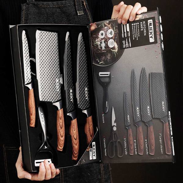 Chinese Stainless Steel kitchen knives Set Laser Diamond pattern chef ...