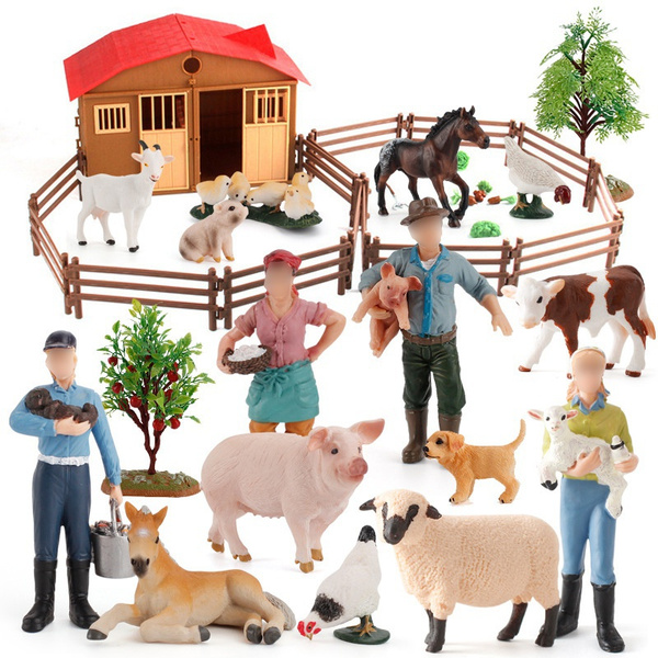 Kids Zoo Farm House Model Action Figures Farmer Cow Hen Duck Poultry ...