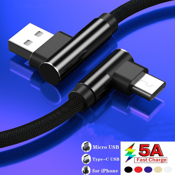 Nylon Braid 6 Colors 90 Degree 5A Fast Charging Cable Android Type C ...