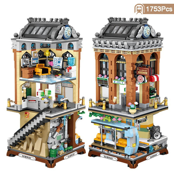 MOC Subway Station Platform Convenience Store Singer 3D Model DIY Mini ...