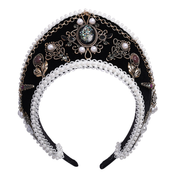Women Beads Floral Gothic Tudor Headpiece Royal French Hood Coronet ...