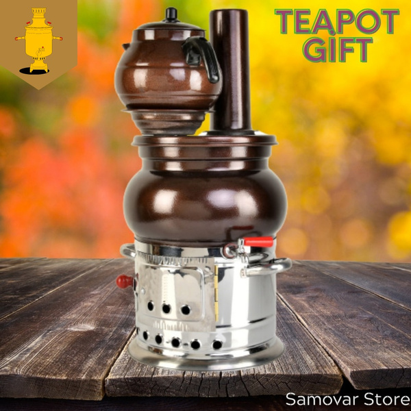 copper look stainless steel Samovar tea warmer wood coal stove camp ...