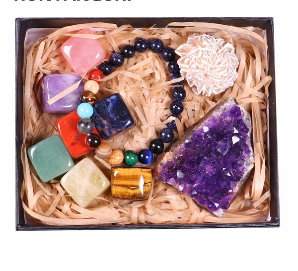 Seven Chakras Aura Energy Crystal Seven Color Gem Amethyst Cluster ...