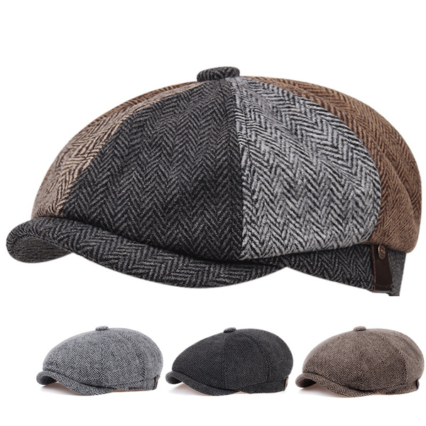 Winter flat cap wool retro octagonal hat male Cabbie Hat | Wish