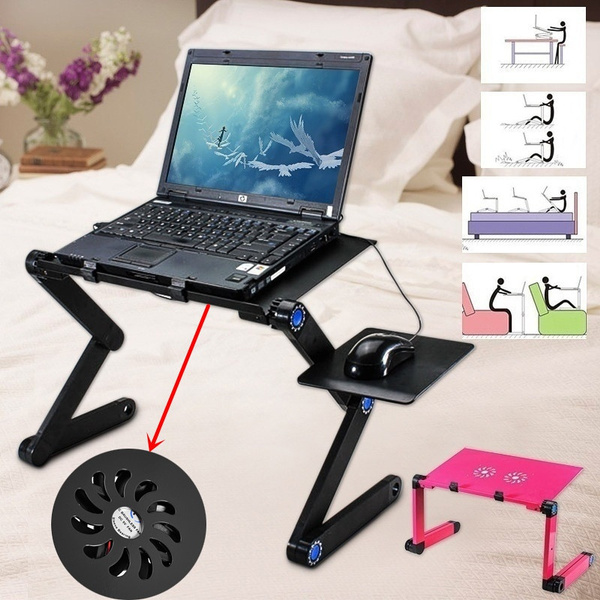 Adjustable Foldable Laptop Desk Table Stand Holder W/ Cooling Dual Fan ...