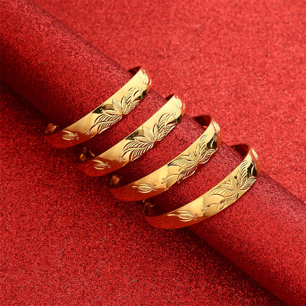 4Pcs Dubai India Flower Goldfish Bangles For Women African Bridal ...