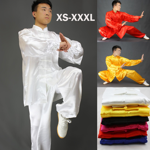 Traditional Chinese Kung Fu Suit Silk Long Sleeve Wushu Uniform Martial ...