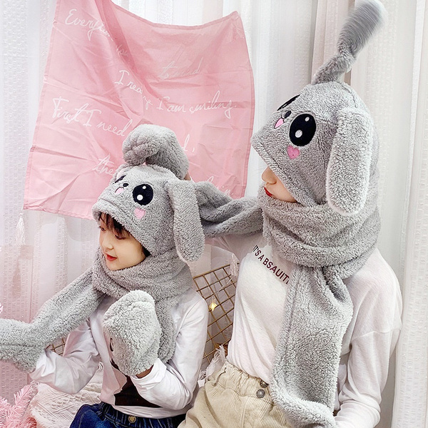 Rabbit Ear Hat Moving Jumping Hat Funny Bunny Plush Hat Cap for Women ...