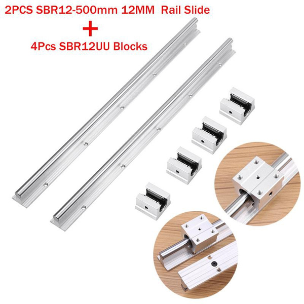 2PCS SBR12-500mm 12MM Linear Bearing Rail Slide Guide Shaft + 4Pcs ...
