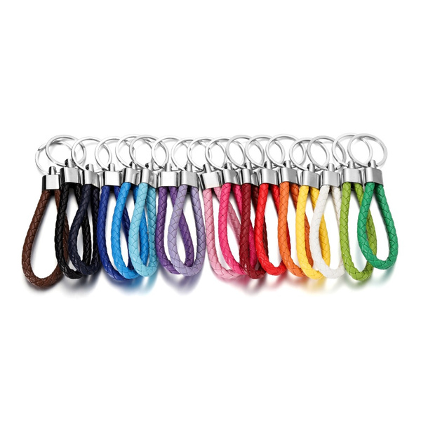 5 Pcs/bag Handmade Leather PU Wrist Rope Woven Keychain Metal DIY ...