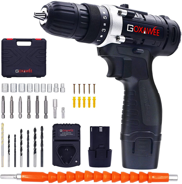 100 Pcs Set Cordless Electric Drill Kit 12V 1350 Rpm with 2 Batteries ...