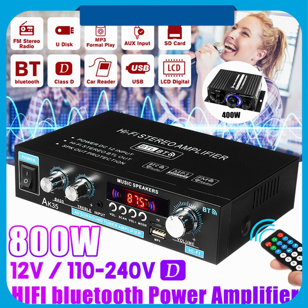 800W/400W 110-220V/DC12V bluetooth Power Amplifier 2 Channel USB HiFi ...
