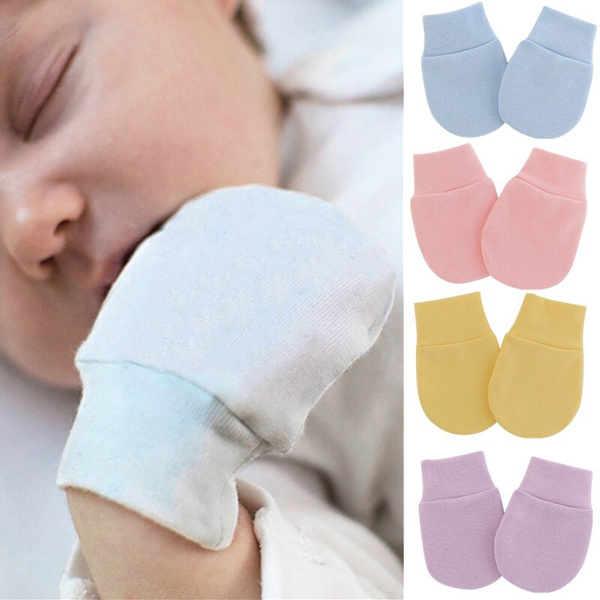 2 Pcs/Set Cute Baby Knitting Mitten Newborn Solid Cotton Hand Anti-Grab ...