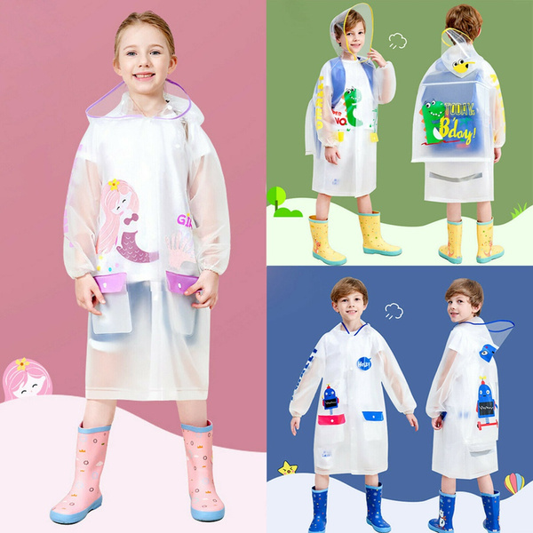 Children Kids Boys Girls Transparent Rain Wear Cartoon Dinosaur ...