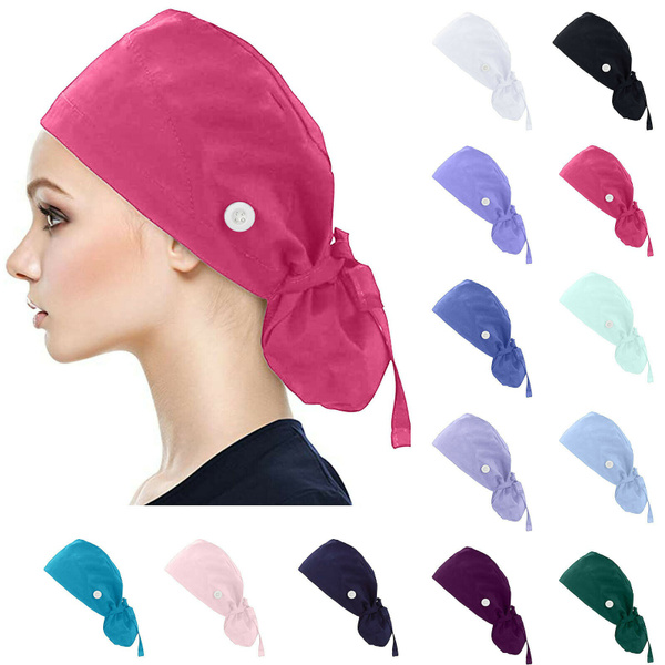 Solid Long Hair Surgical Scrub Caps Bouffant Doctor Nurse Cap Hats ...