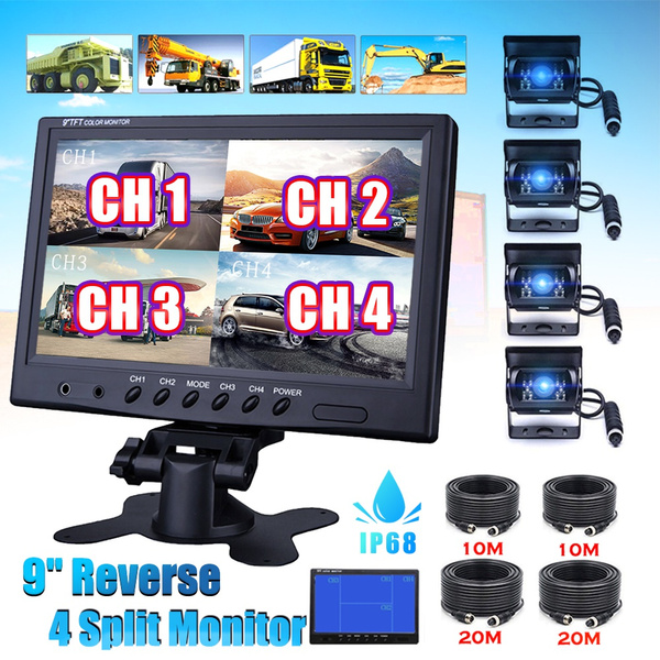 New 9"/7” Quad Split Monitor Vehicle Backup Camera Kit Car Parking ...