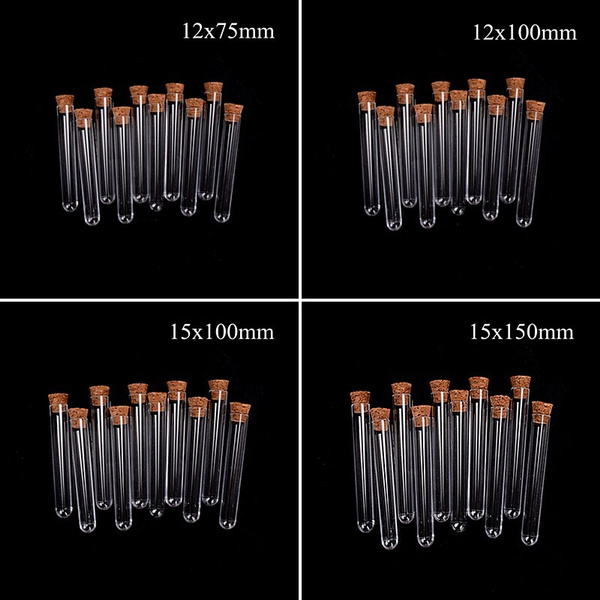 10Pcs/Lot 15x100mm Plastic Test Tube with Cork Clear Pack Lab ...