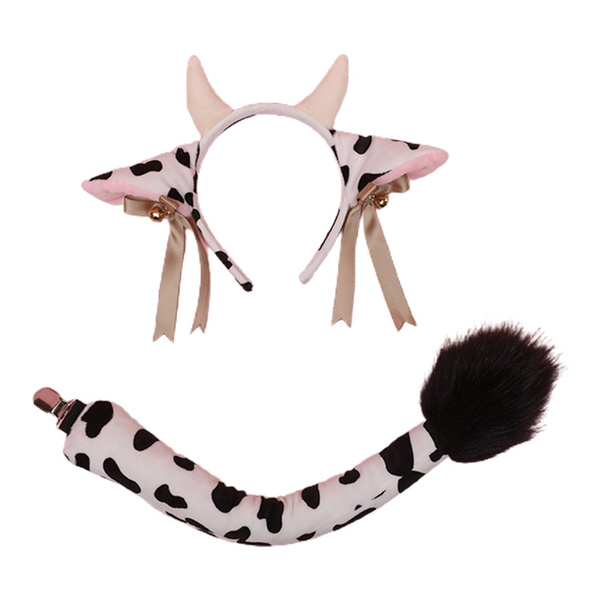 Plush Hair Hoop Cow Ears Headwear Tail Set Furry Costume Set Fancy ...